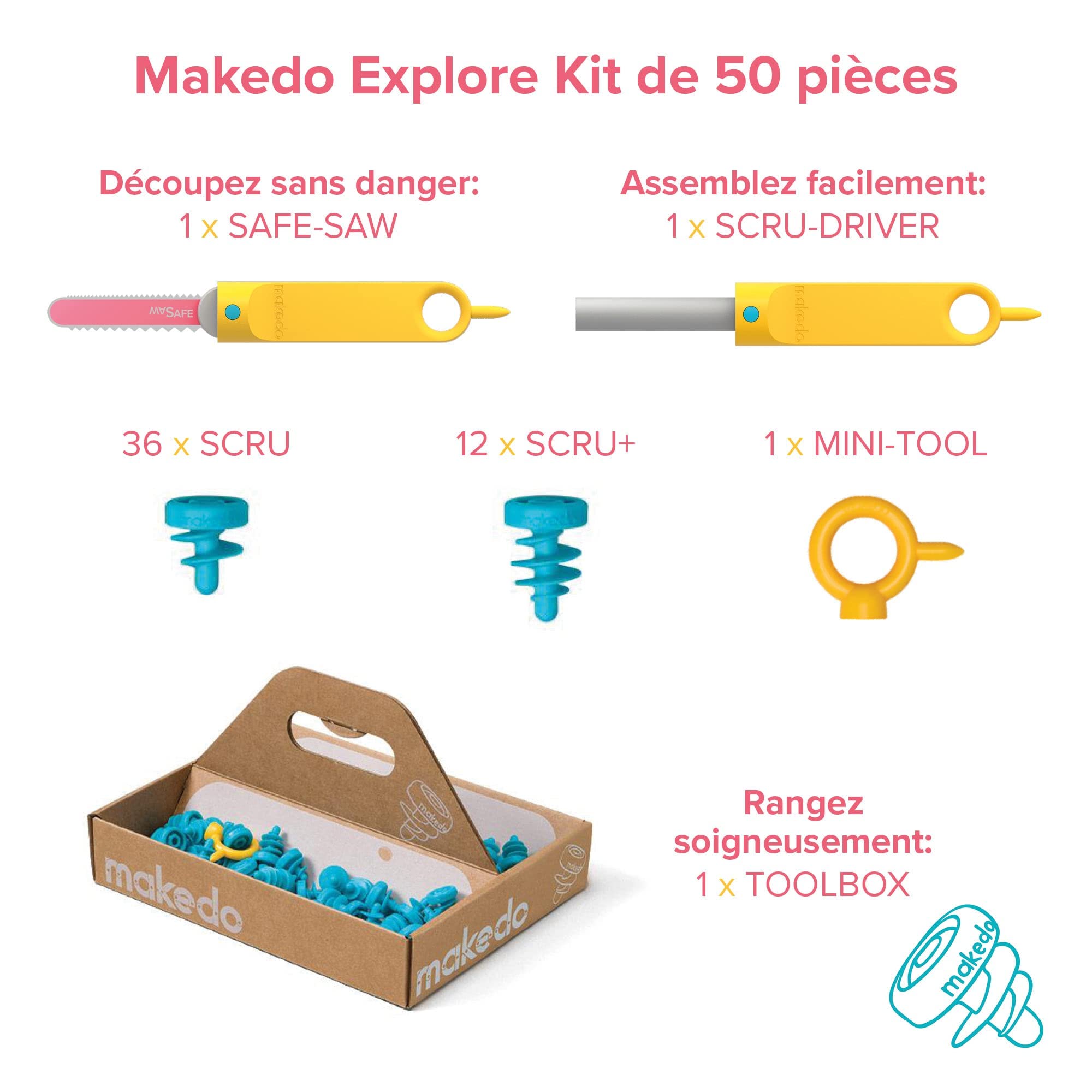 Makedo Explore Toolbox | Cardboard Construction Tools for Kids Age 5 ...