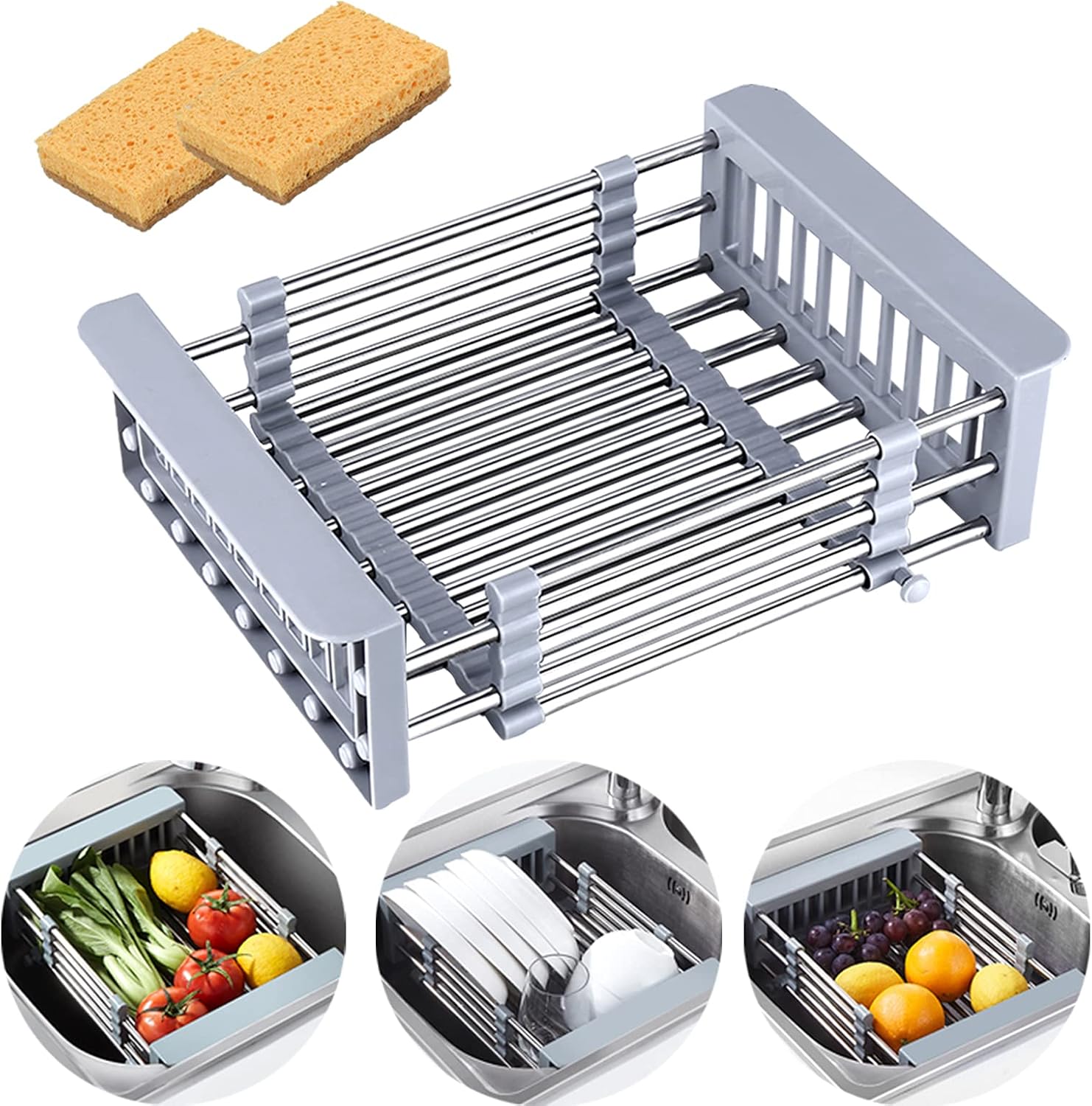 Stainless Steel Small Dish Drainer Rack with Retractable Arm,Compact ...