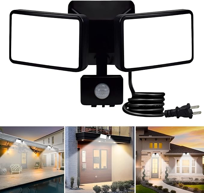DLLT 20W LED Motion Sensor Light Outdoor, IP65 Waterproof Plug-in ...