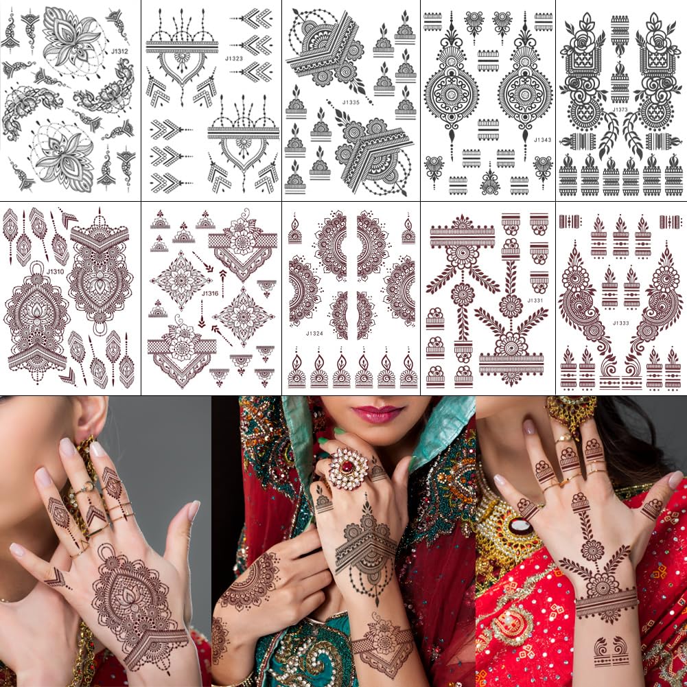 Amazon.com : PPVWEY 10 Sheets Henna Tattoos Temporary Henna Stickers 5P ...