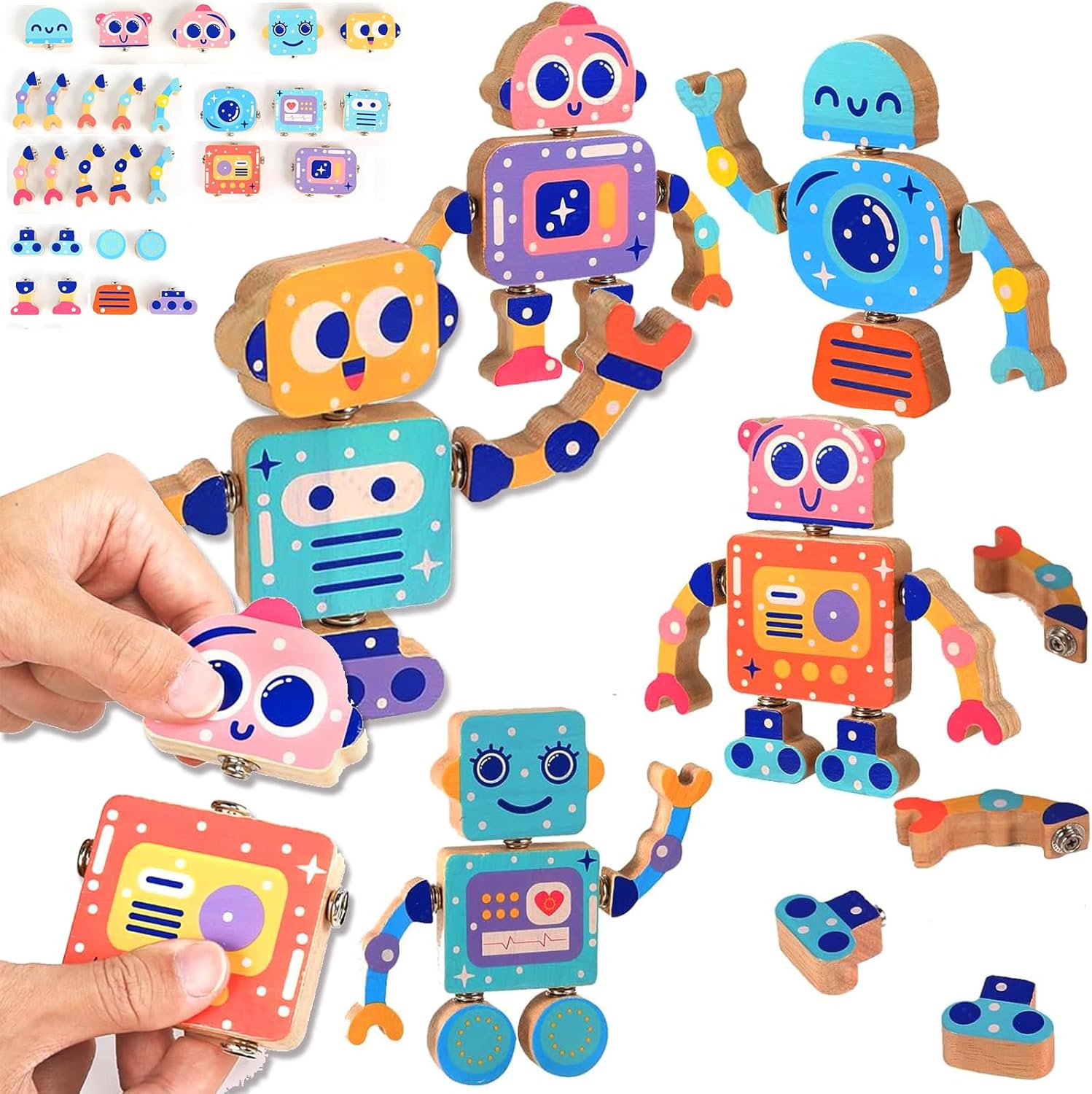 Goorder Wooden Robot Building Block Game for 3 4 5 Years Old Boy Girl ...