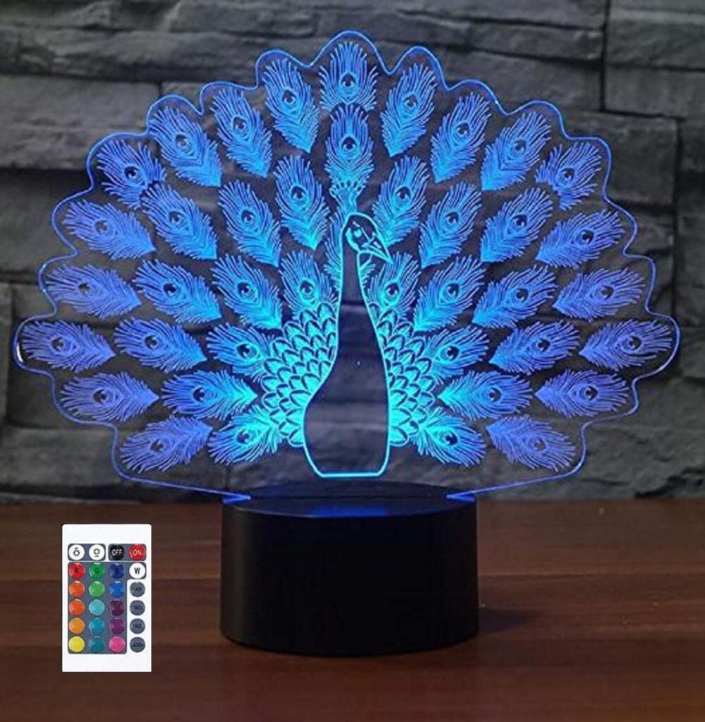 3D Peacock Shape Lamp Night Light 16 Color Change LED Remote Control ...