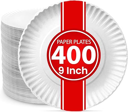 Bulk Paper Plates - [400-Pack] - (9-Inch Round) - Lightweight Uncoated ...