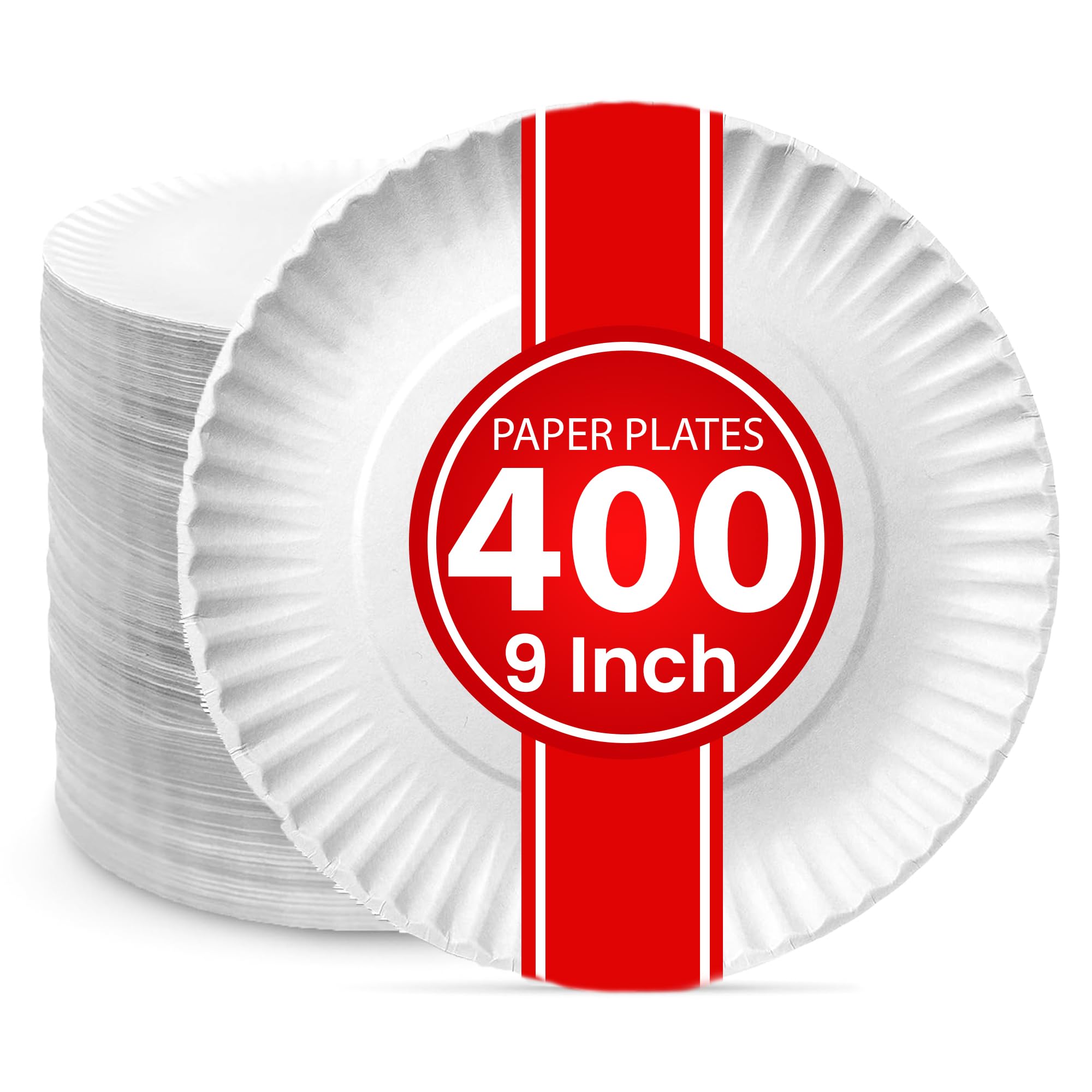 Bulk Paper Plates - [400-Pack] - (9-Inch Round) - Lightweight Uncoated ...