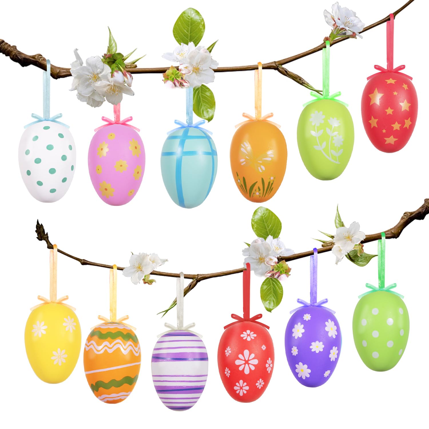 AhfuLife Easter Hanging Eggs, 12/24 Pcs Easter Egg Decorations for Tree ...