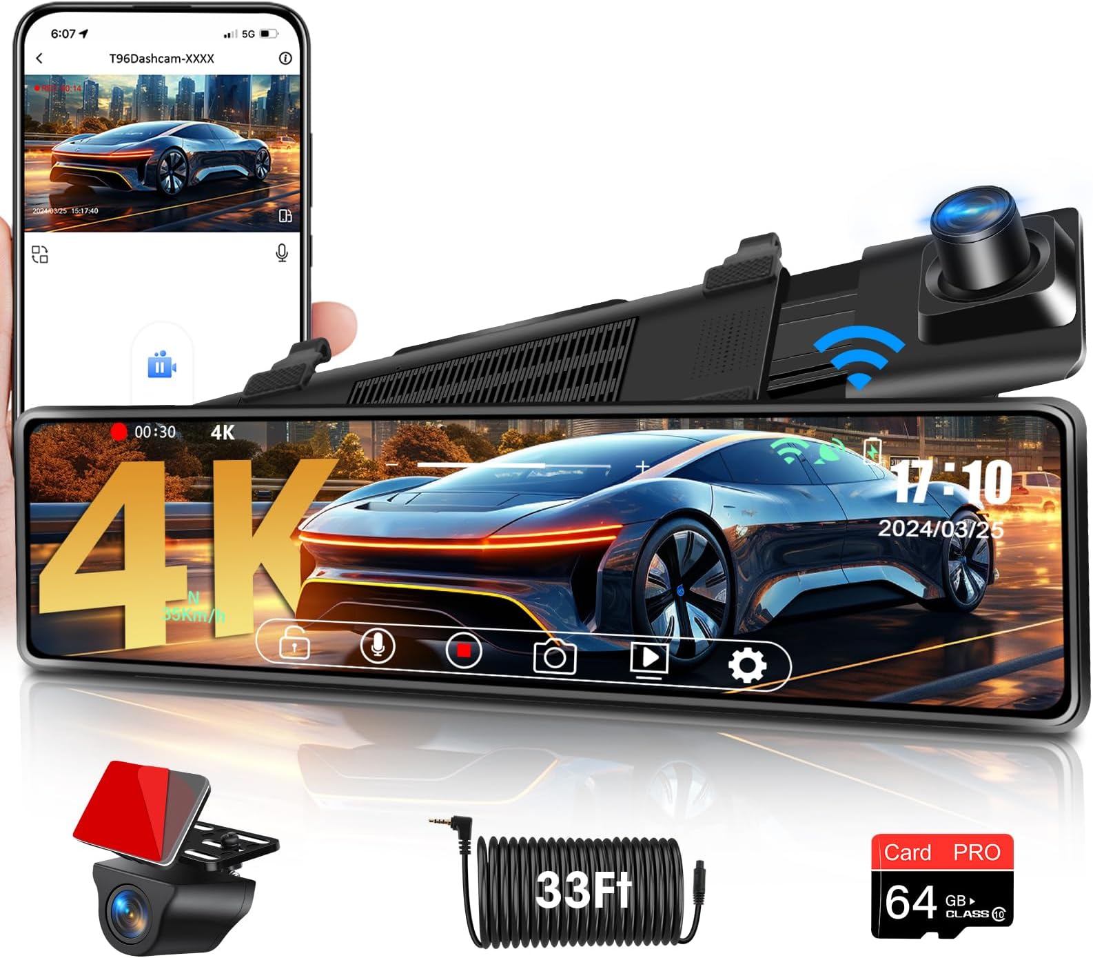 Amazon.com: Rear View Mirror Camera with 64G TF Card, 9.66 Inch Mirror ...