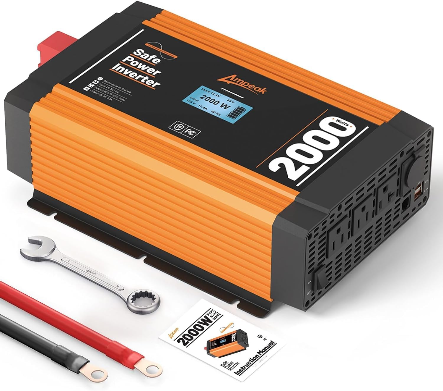 Amazon.com: Ampeak 2000W Pure Sine Wave Inverter 12V DC to 120V AC LCD ...