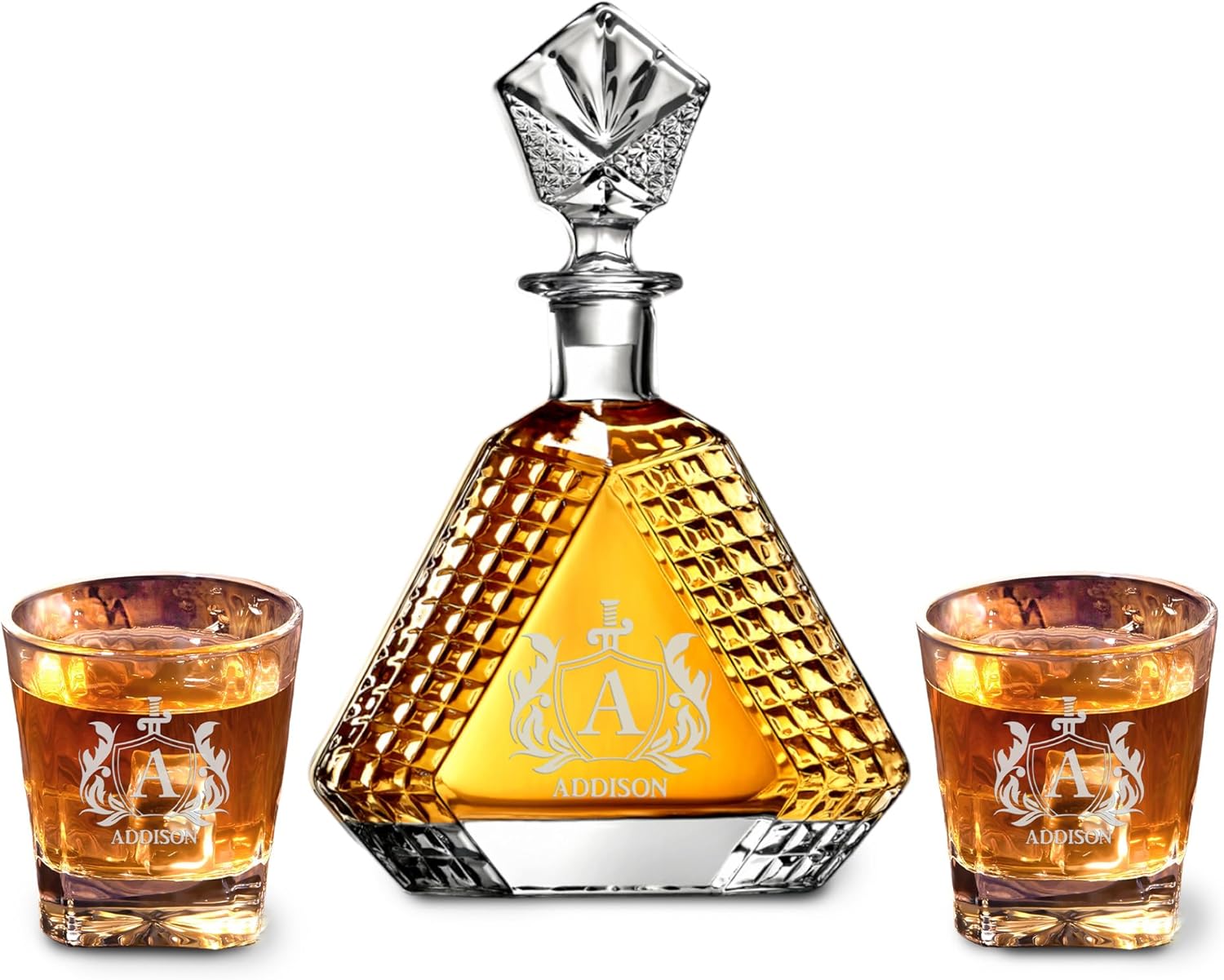 Amazon.com | Personalized Triangle Whiskey Decanter Set for Men 650ml Luxury Gift for Groomsman ...