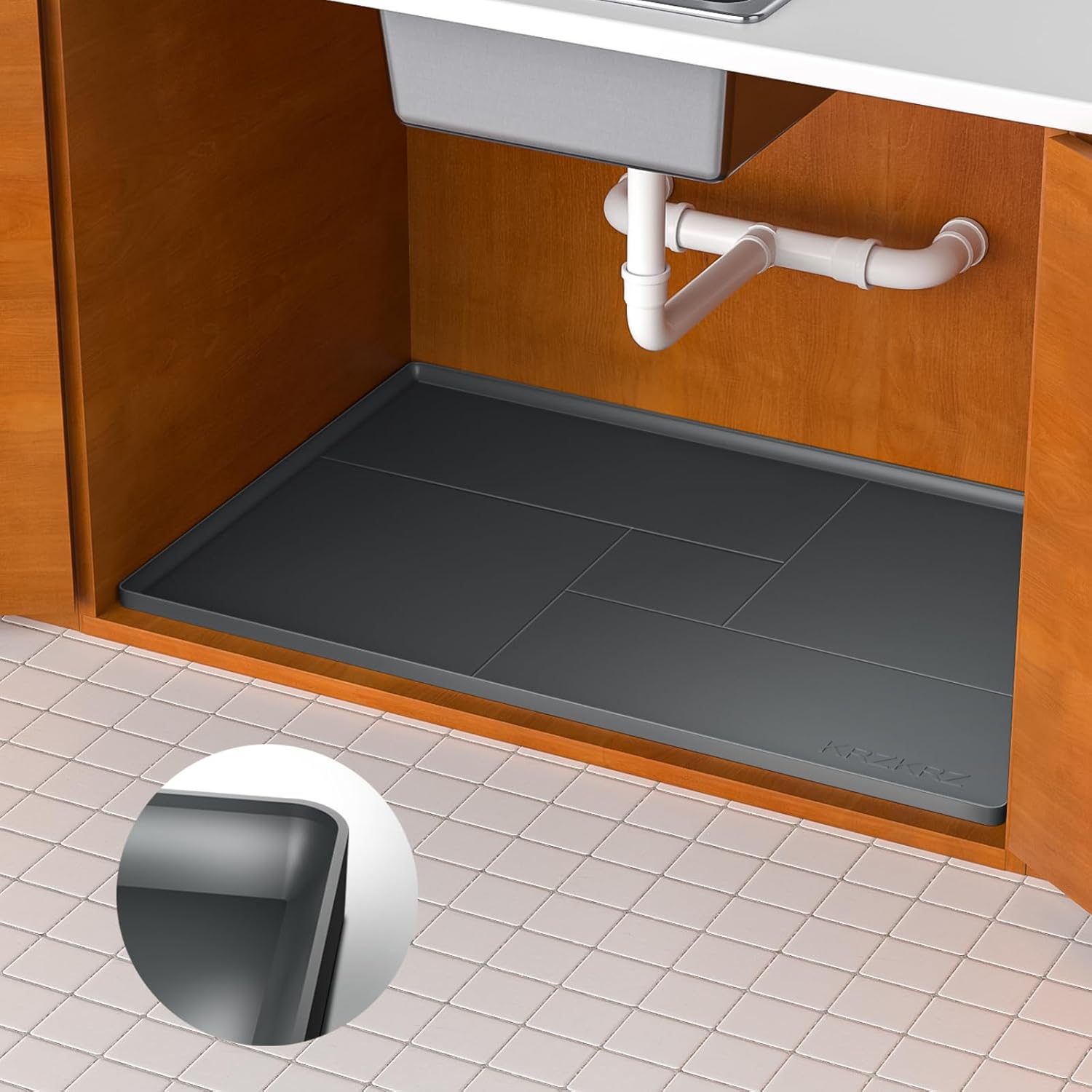 Amazon.com: KRZKRZ Under Sink Mat with White Soap Holder，34" X 22 ...