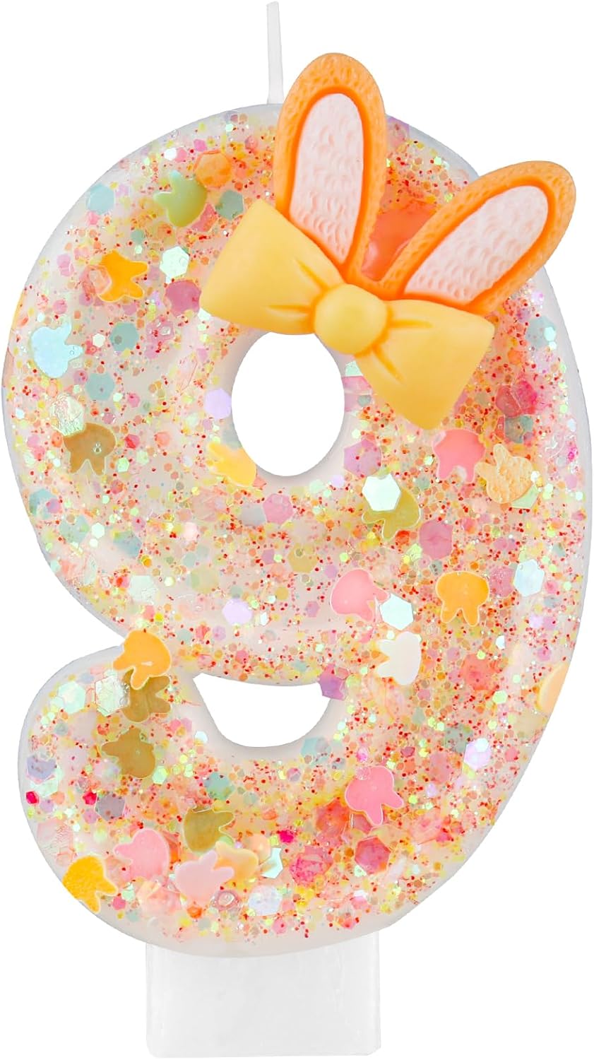 Amazon.com: 9th Birthday Candles for Girls, Cute Bunny Number Candles ...
