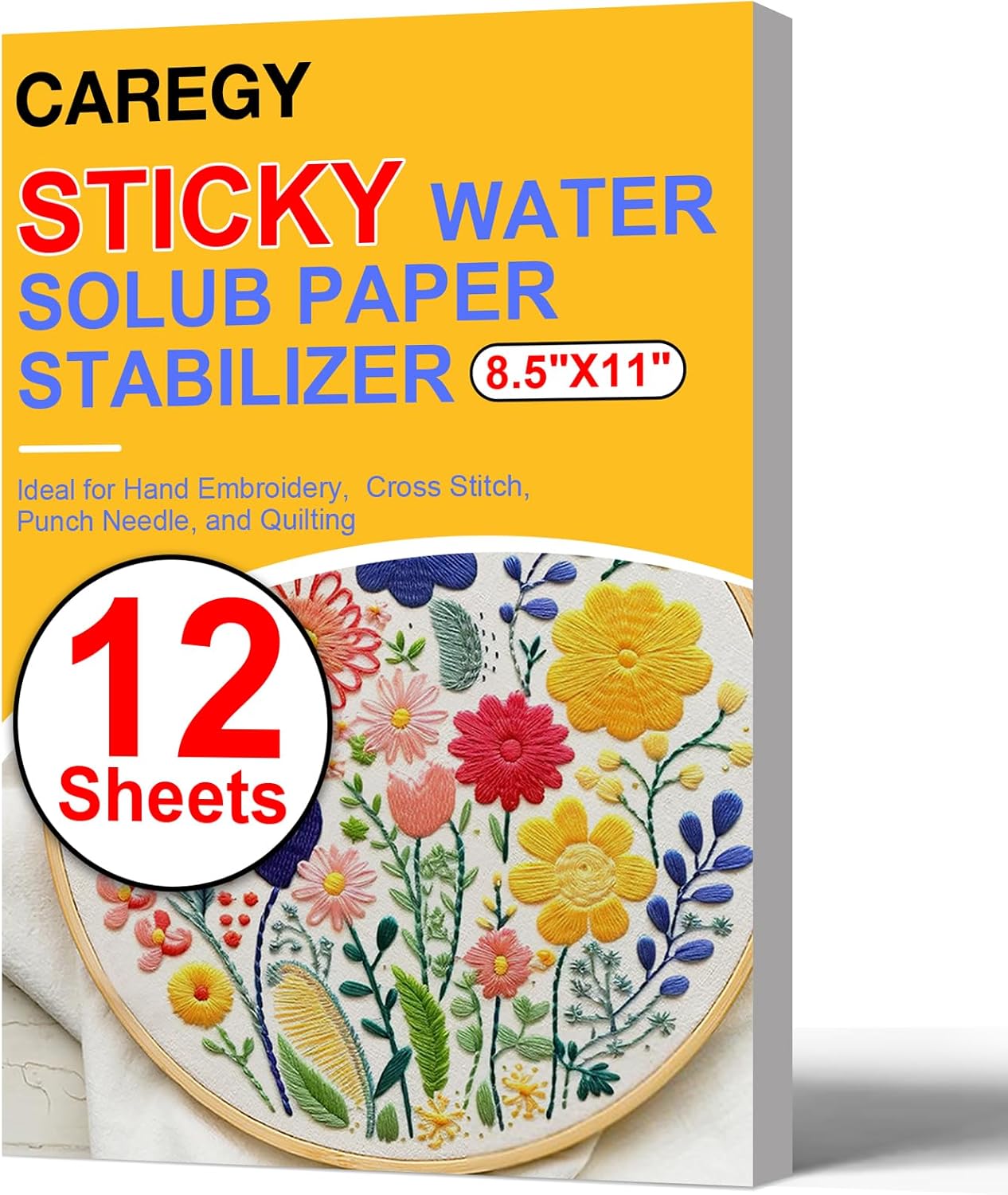 Amazon.com: CAREGY 12PCS 8.5"x11" Sticky Water Soluble Embroidery ...