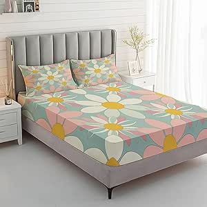 Amazon.com: Qfizzorant Retro Daisy Sheets King Size - Floral Bed Sheets ...