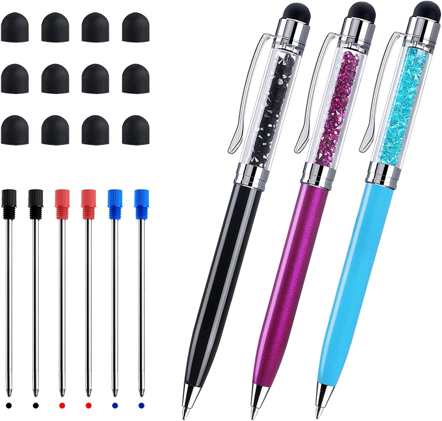 Crystal Stylus Pens, ChaoQ 3 Pcs (Black, Red, Blue) Stylus Ballpoint ...