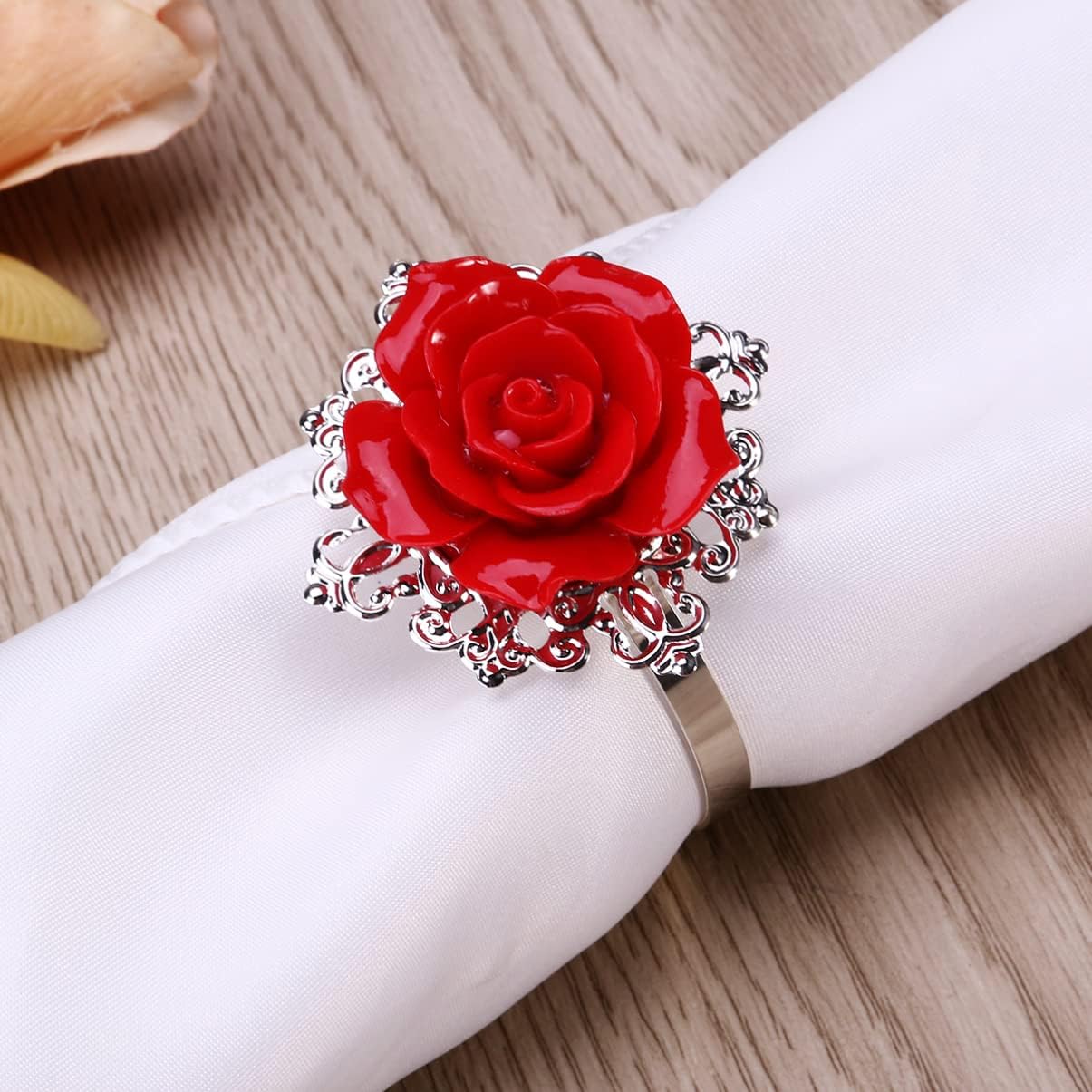 Amazon.com: Set of 24 Red Napkin Rings Red Rose Napkin Rings Handicraft ...