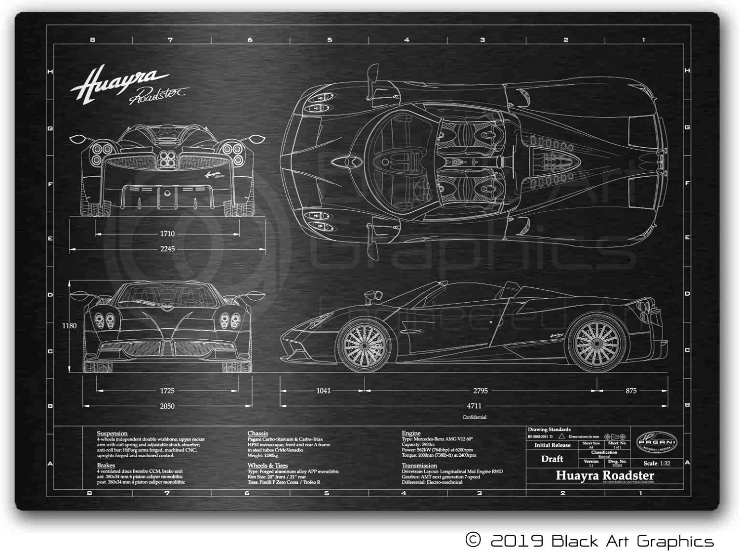 Amazon.com: Unique Metal Car Art Pagani Huayra Roadster - Officially ...