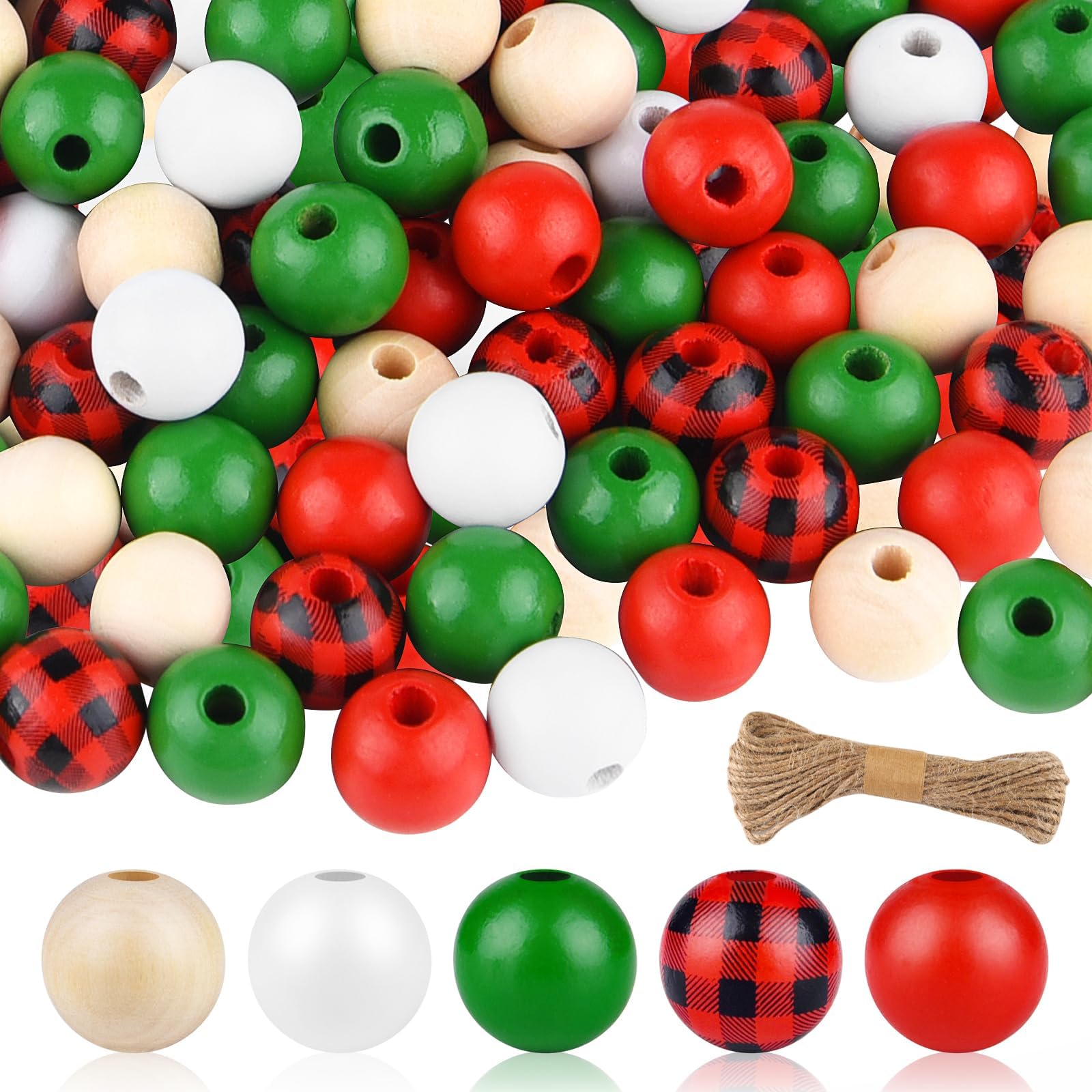 Amazon.com: LUTER 200pcs Christmas Wood Beads for Crafts, 16mm ...