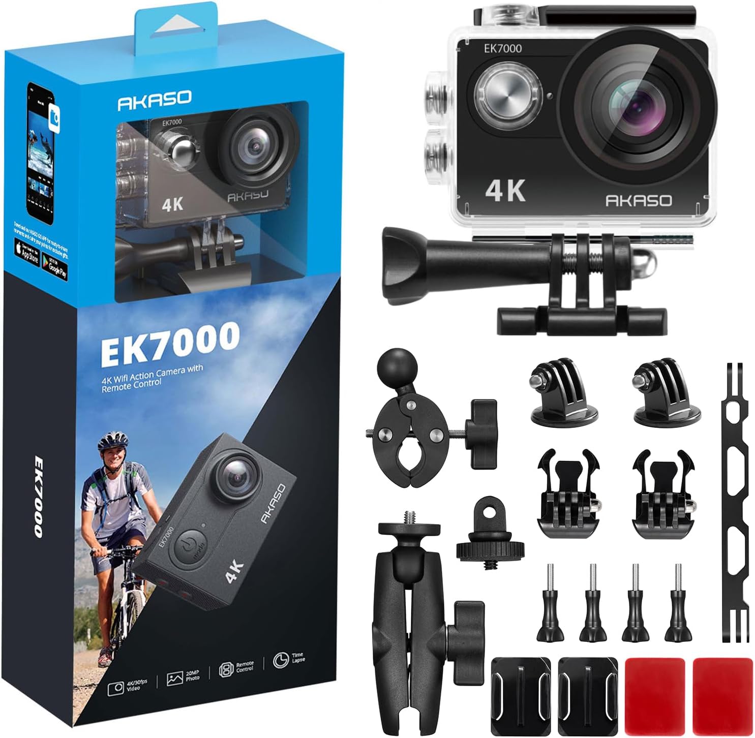 Amazon.com : AKASO EK7000 Action Camera and Motorcycle Accessories Kit ...