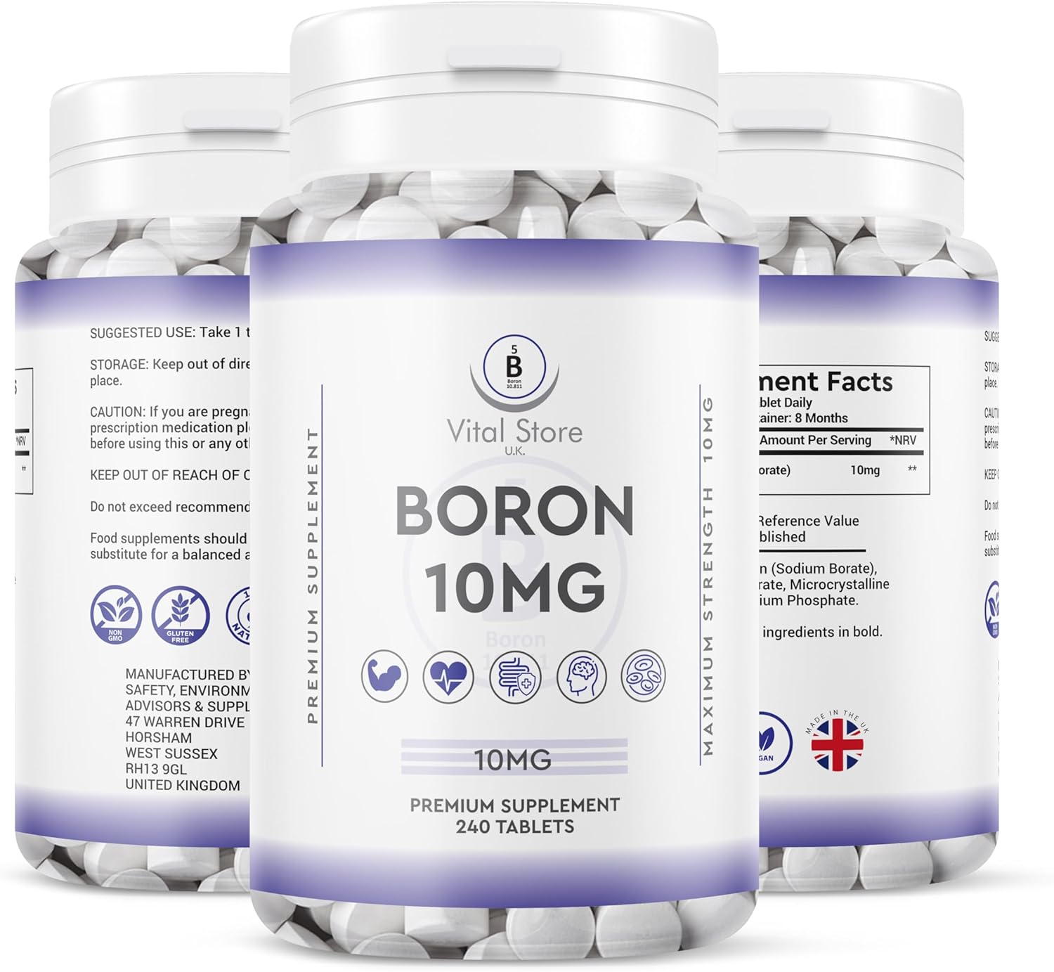 Boron 10MG - 240 Vegan Tablets - 8 Month Supply (240 Days) : Amazon.co ...