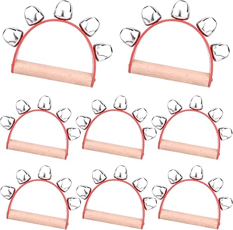 MIAHART 8 Pieces Christmas Hand Jingle Bells Wooden Hand Sleigh Bells ...