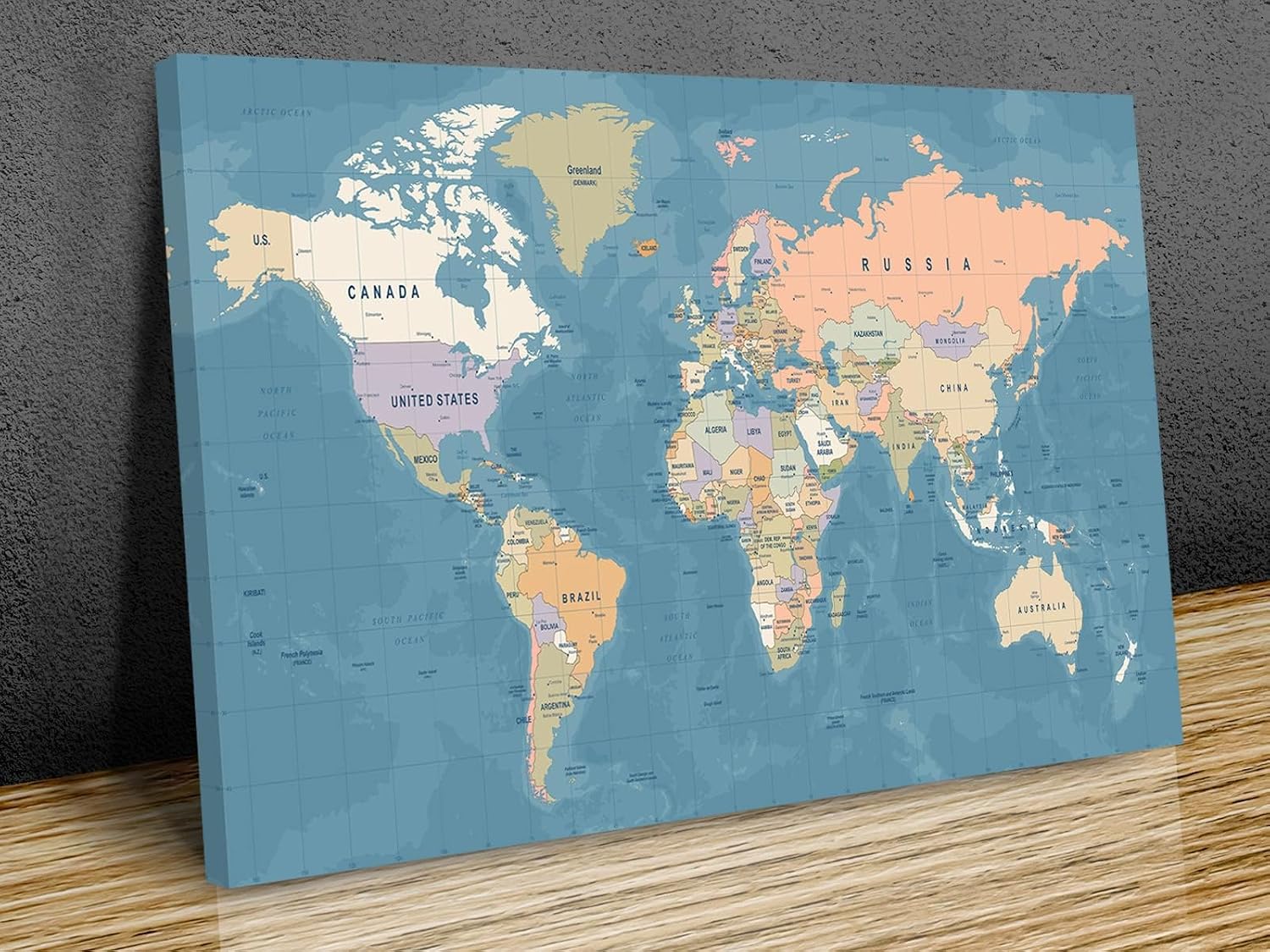 Classic World Map – Countries, Capitals on Canvas Art (Framed, 36x24 in ...
