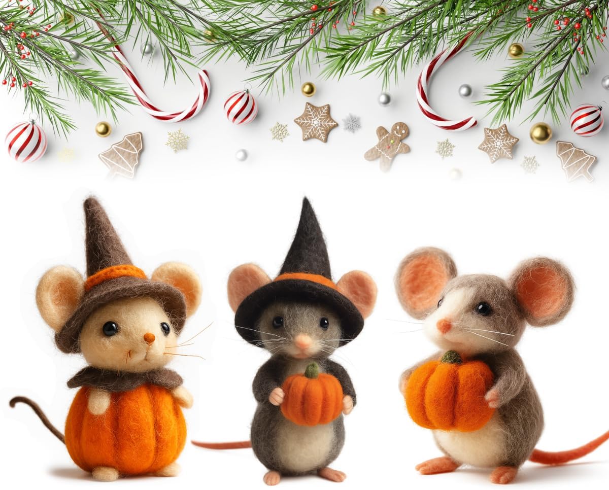 Amazon.com: Adorable Halloween Pumpkin Mouse with Witch Hat, Cute Halloween Felt Mice Ornaments ...