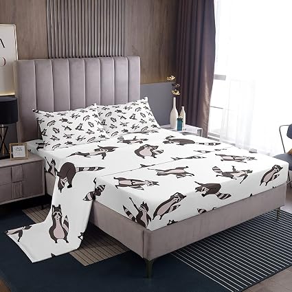 Amazon.com: Kids Raccoon Sheet Set Cute Cartoon Raccoon Bedding Set for ...