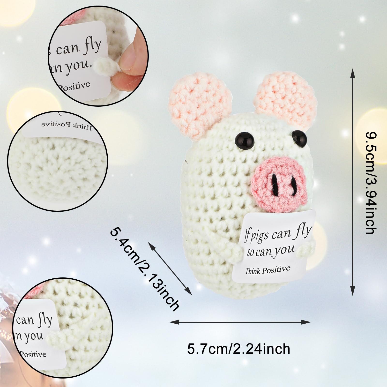 Funny Positive Pig, 3 inch Handmade Knitted Pig Crochet Mini Cute ...