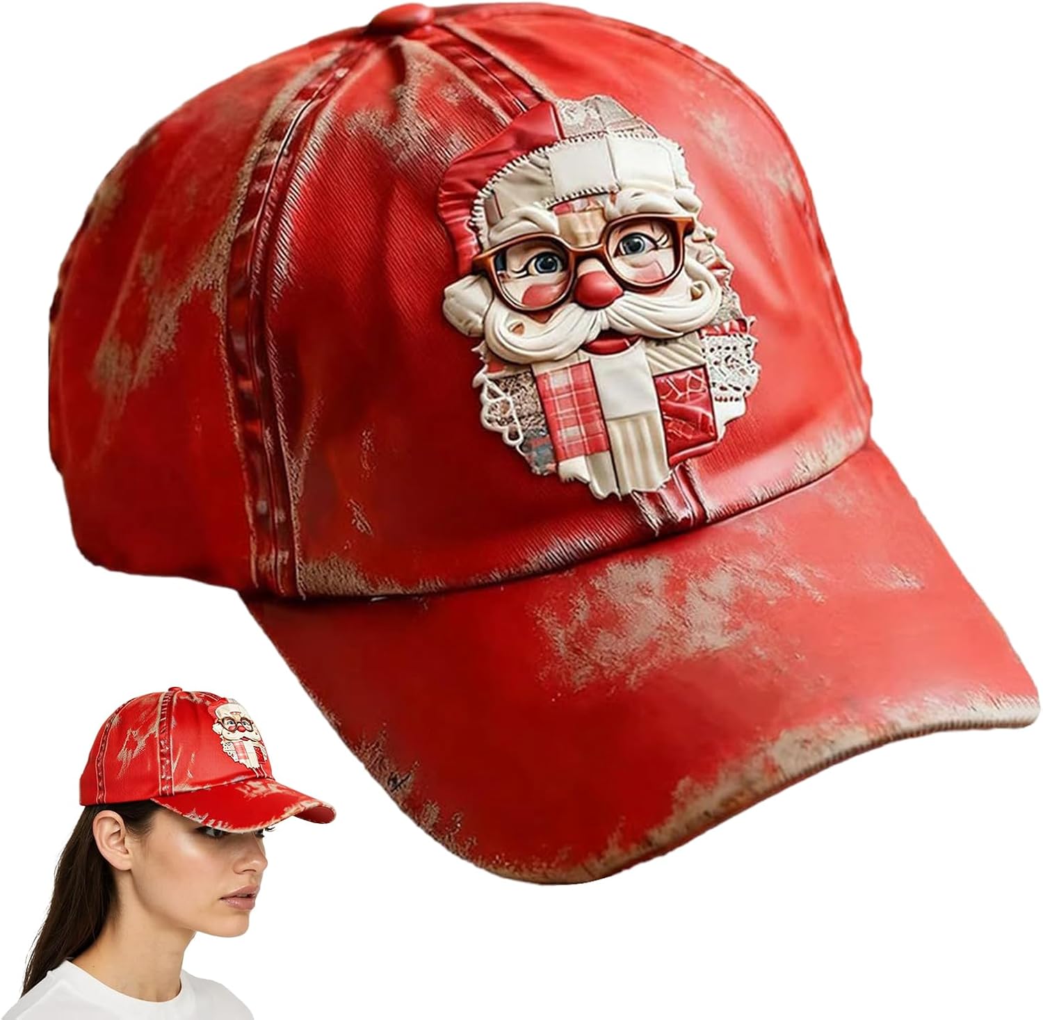 Amazon.com: Santa Claus Print Hat, Red Christmas Patchworks Vintage ...