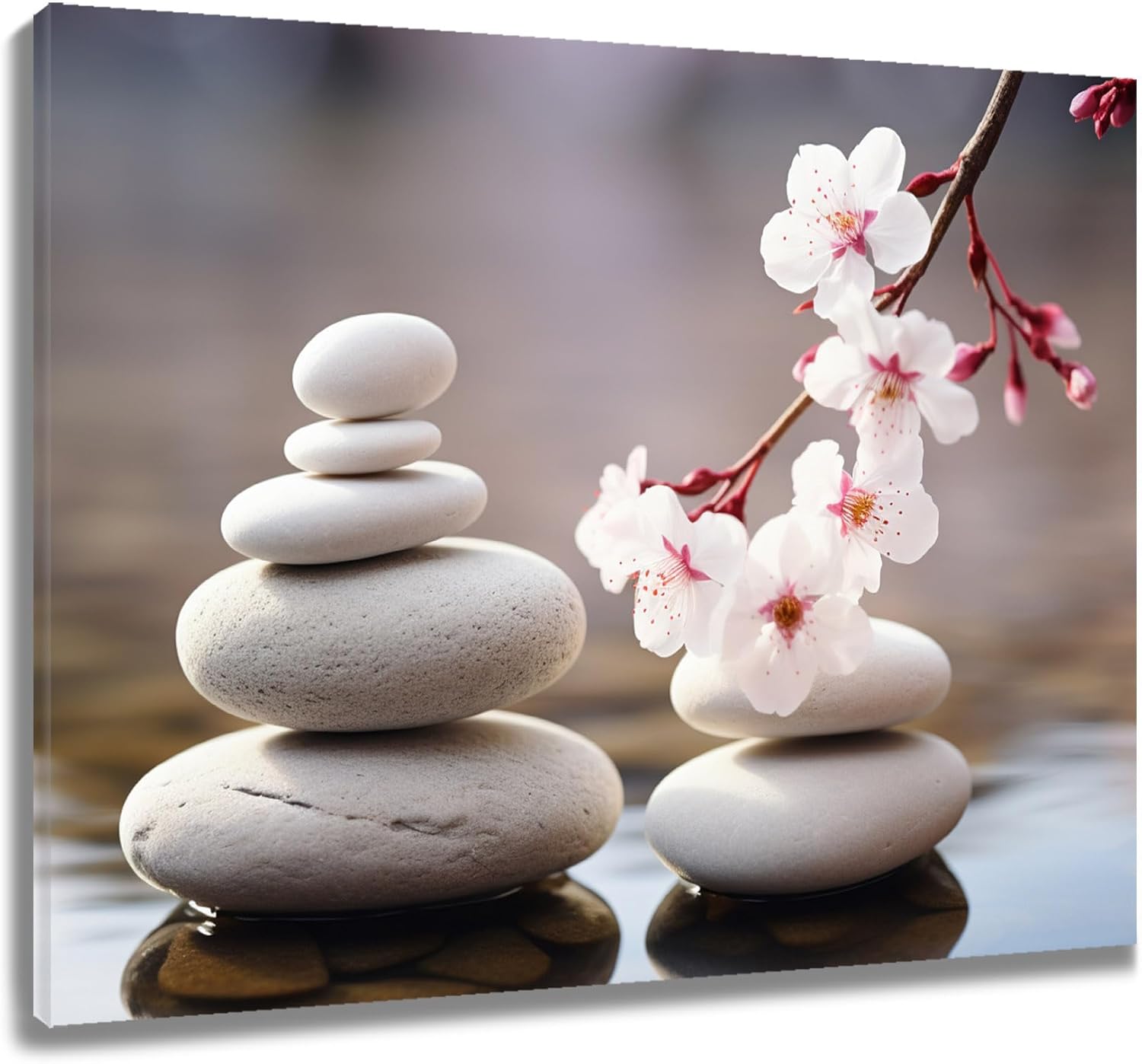 Amazon.com: LB Pink Floral Zen Wall Art, Grey Stone with Ocean Cherry ...