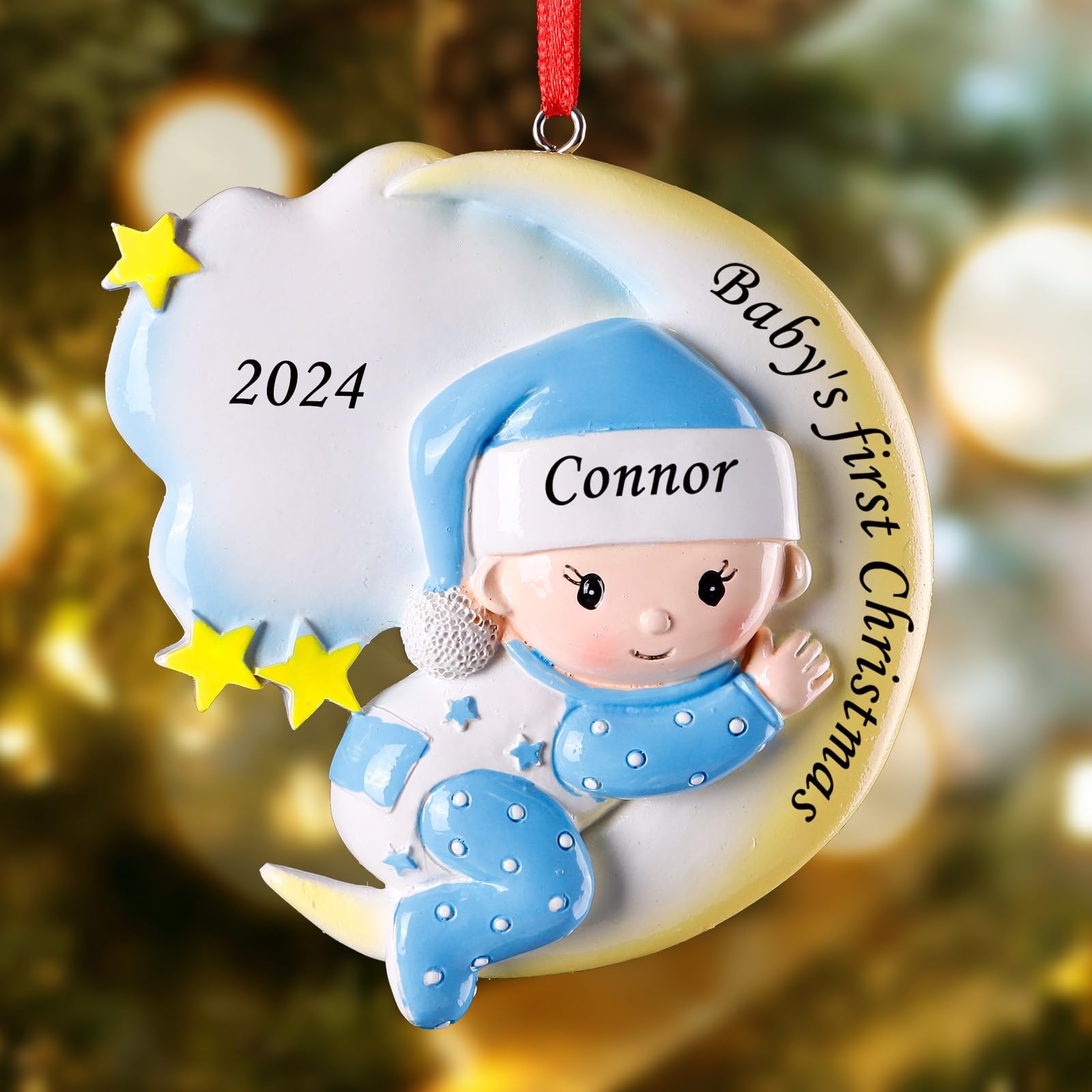 Amazon.com: iDIY Baby Boy First Christmas Ornament - Custom Name & Date ...