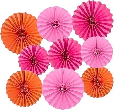 Amazon.com: Rose red Pink and Orange Paper Fans Hanging Party ...