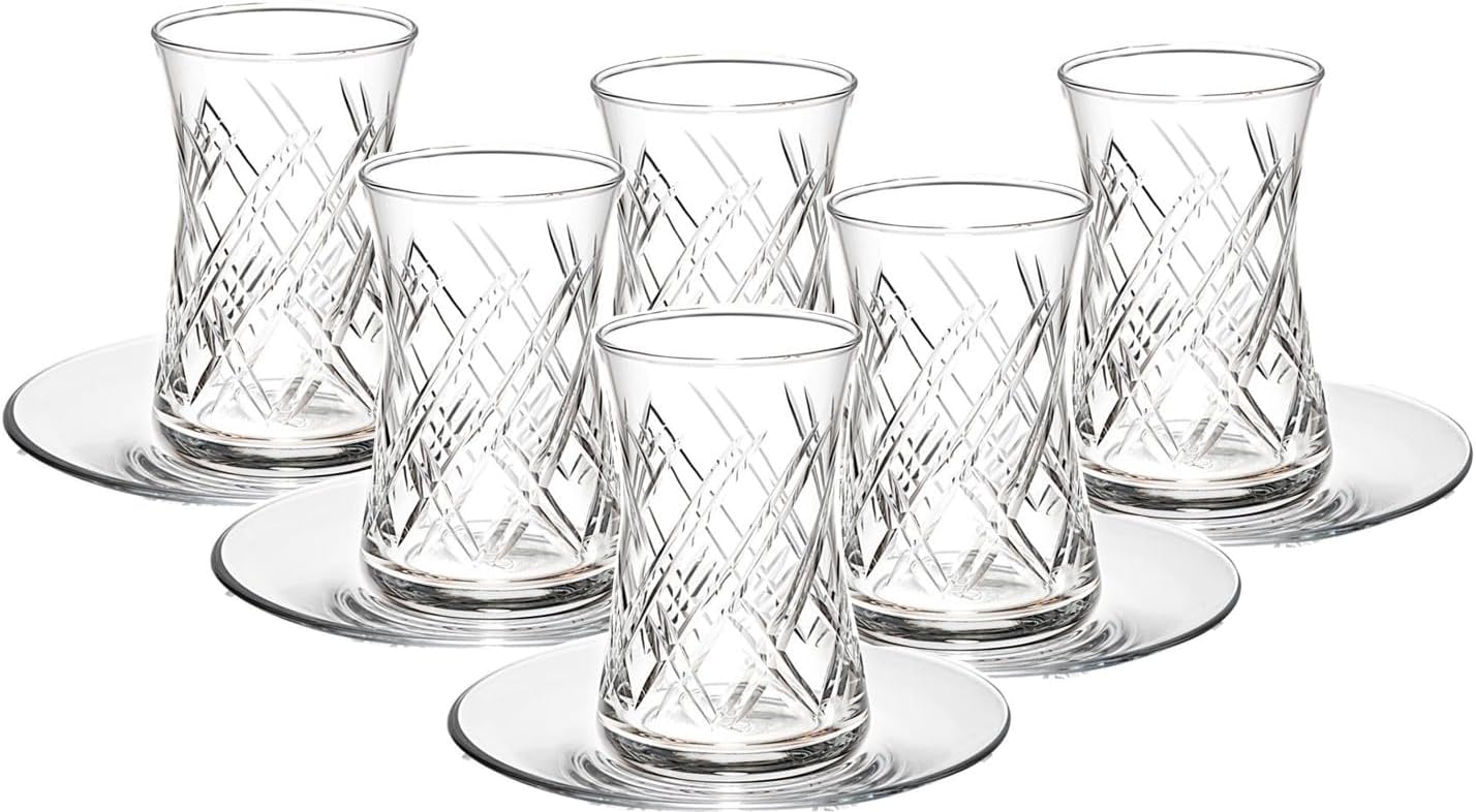Amazon.com: BOHEM'S Hand Cut Turkish Tea Glasses Set of 6, 6 Saucers, 6 ...