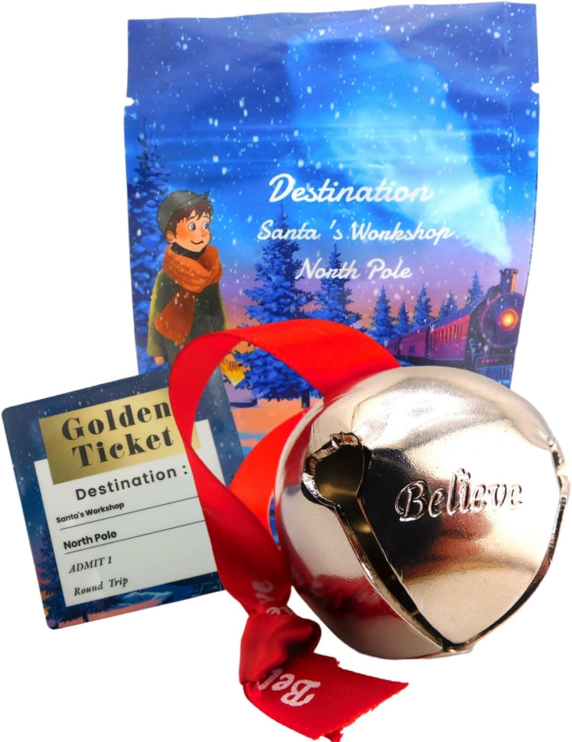 Amazon.com: Believe Bell Ornament Deluxe Set with Golden Ticket to The ...