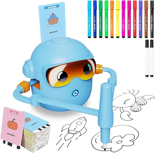 Amazon.com: Peledic Drawing Robot Toy for Kids with 100 Word Cards & 12 ...
