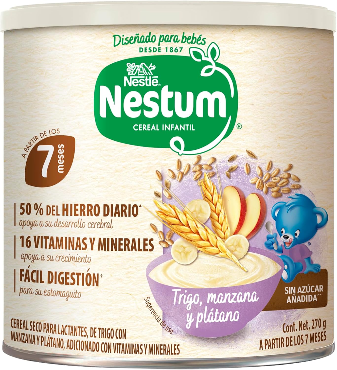 Nestum Cereal Trigo con Manzana y Plátano, Etapa 2, lata 270 g : Amazon ...