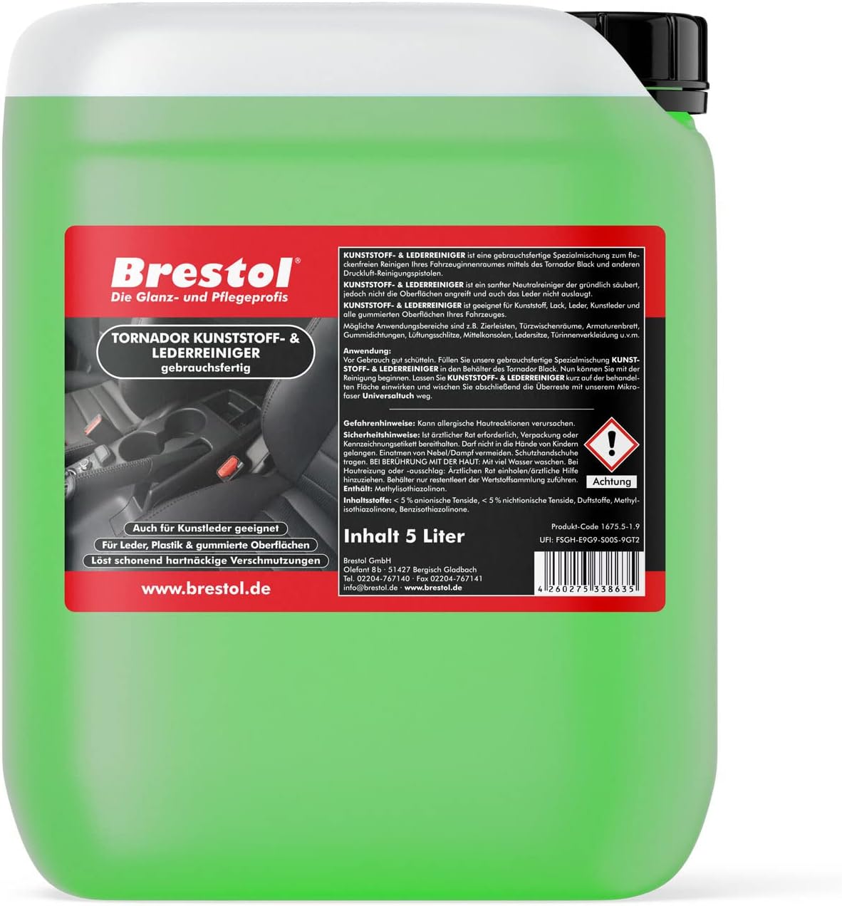 Brestol Tornador Detergente per plastica, 5 Litri, Pronto all'Uso ...