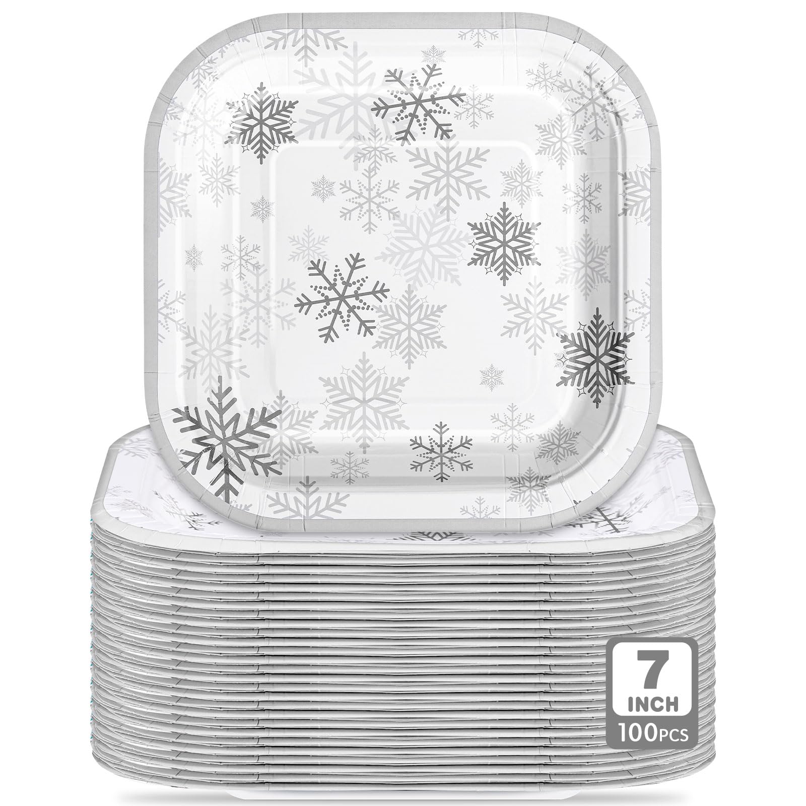 Amazon.com: Potchen 100 Pcs Christmas Snowflake Dessert Plates Bulk 7 x ...