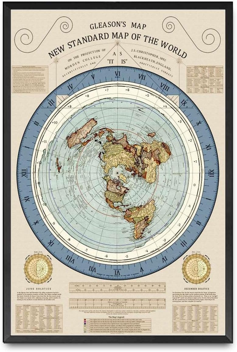 Amazon.com: RFVBNPWA Canvas Wall Art Prints Gleason's New Standard Map Of The World Flat Earth ...