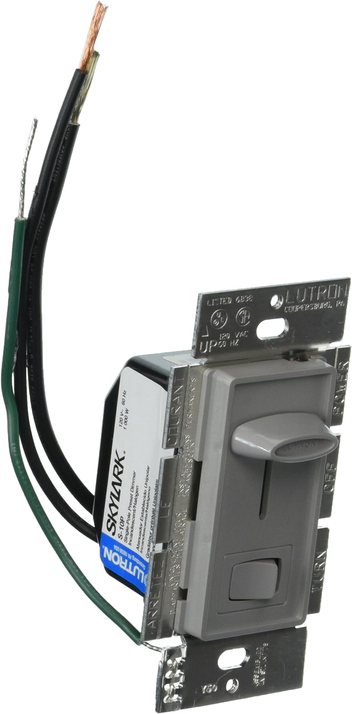 Lutron CT-600PR-WH Skylark Contour 600W Single Pole Preset Dimmer ...