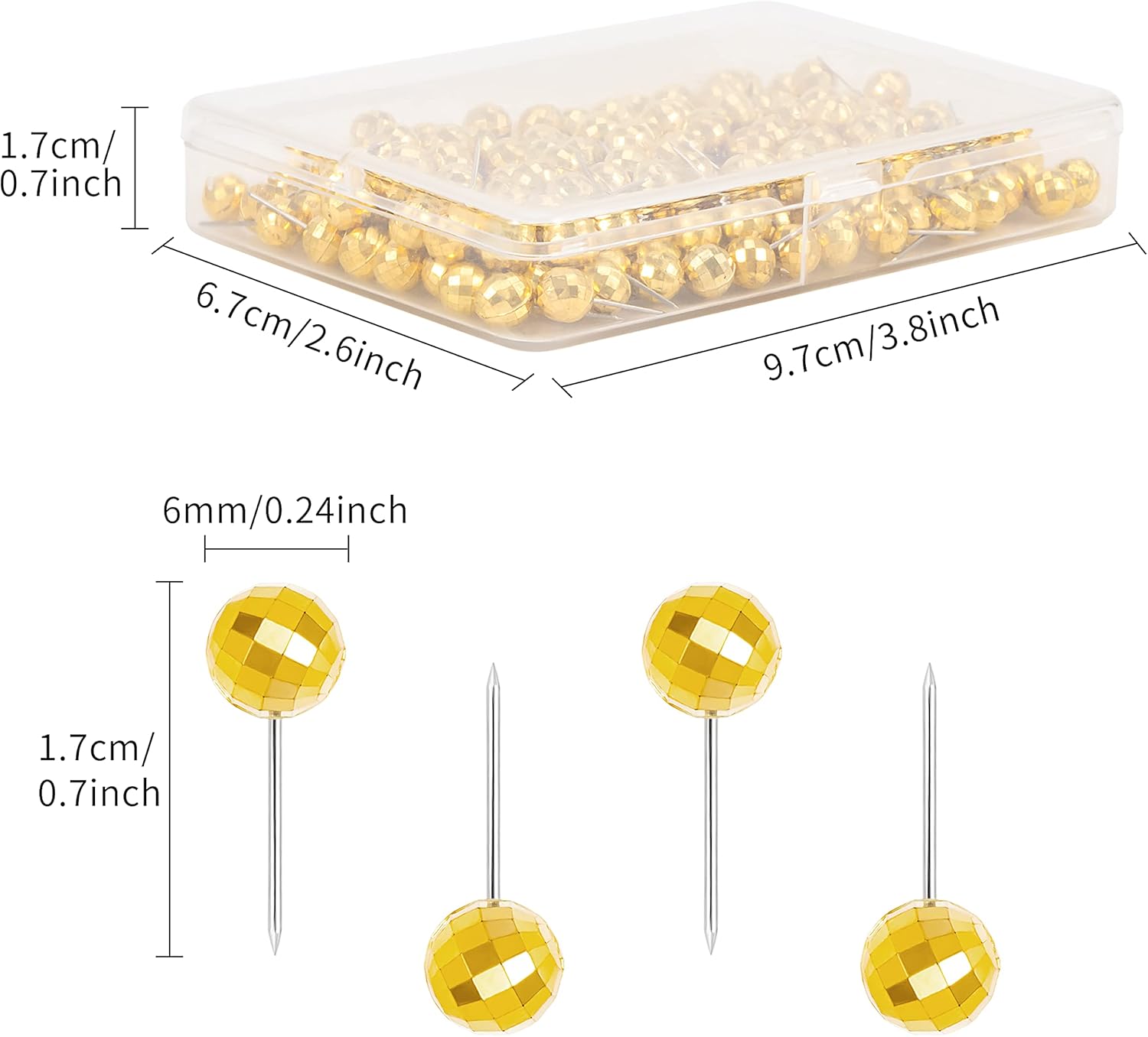200 Pcs Gold Push Pins, 1/4 inch Thumb Map Tacks with Plastic Round ...