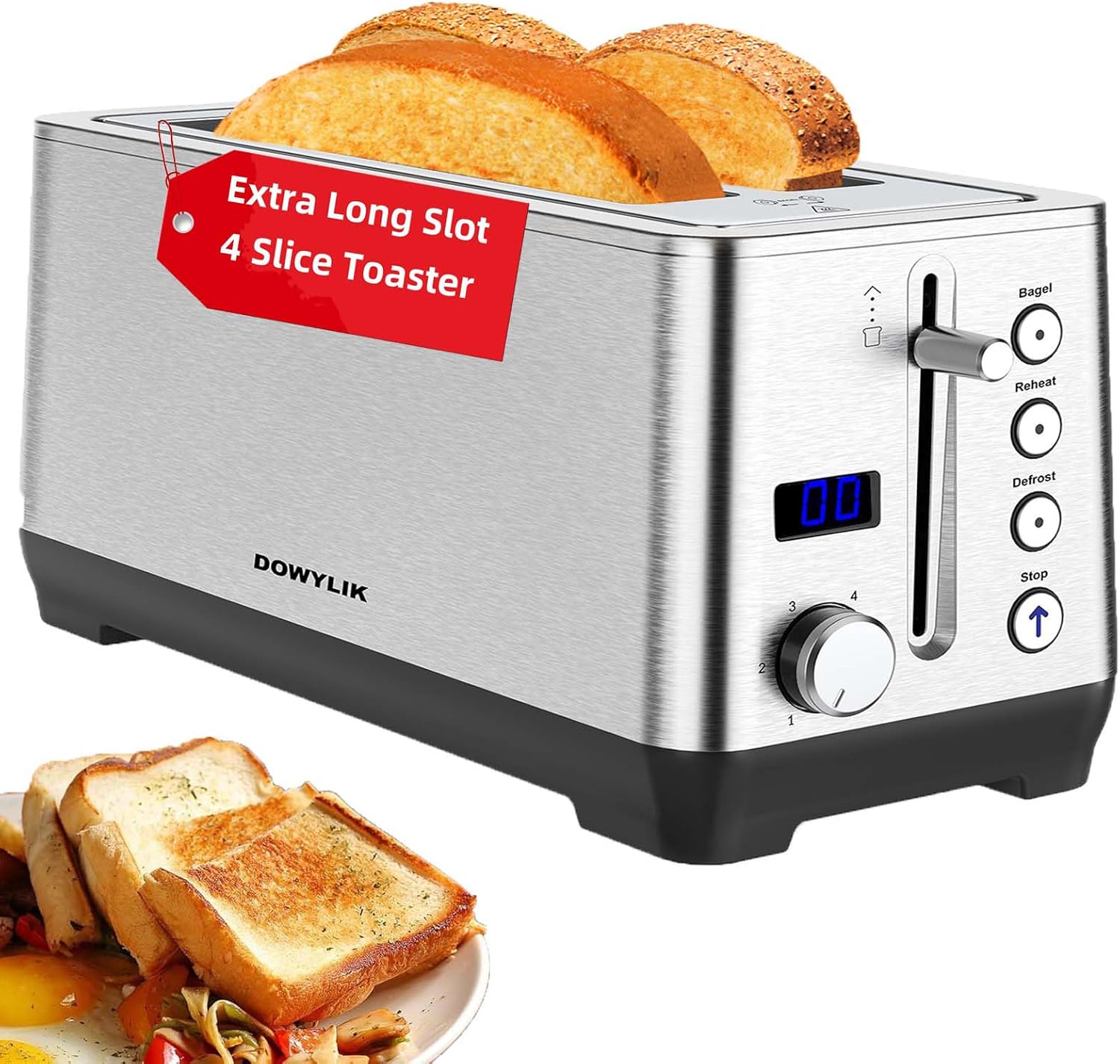 Amazon.com: Toaster 4 Slice, DOWYLIK Extra Wide Long Slot 4 Slice ...