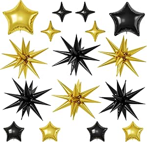 Amazon.com: Black Gold Star Balloons, 16 Pcs 22/18/10 Inch Star Foil ...