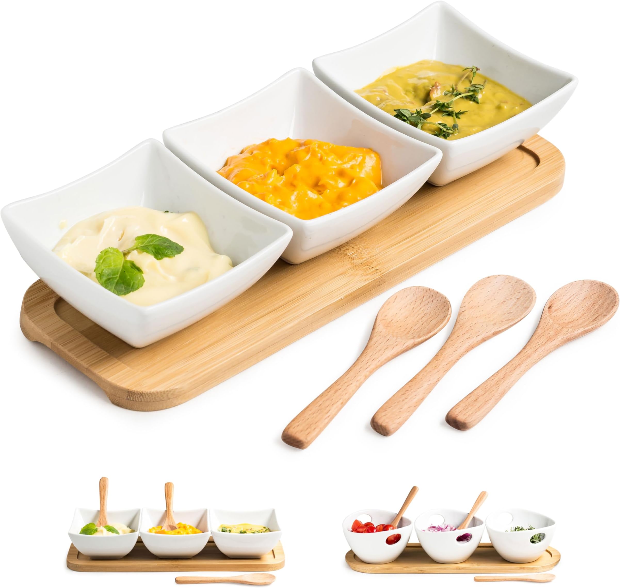 Amazon.com | over&back 4pc 6" Wooden Acacia Dip Bowl Set by Jess ...