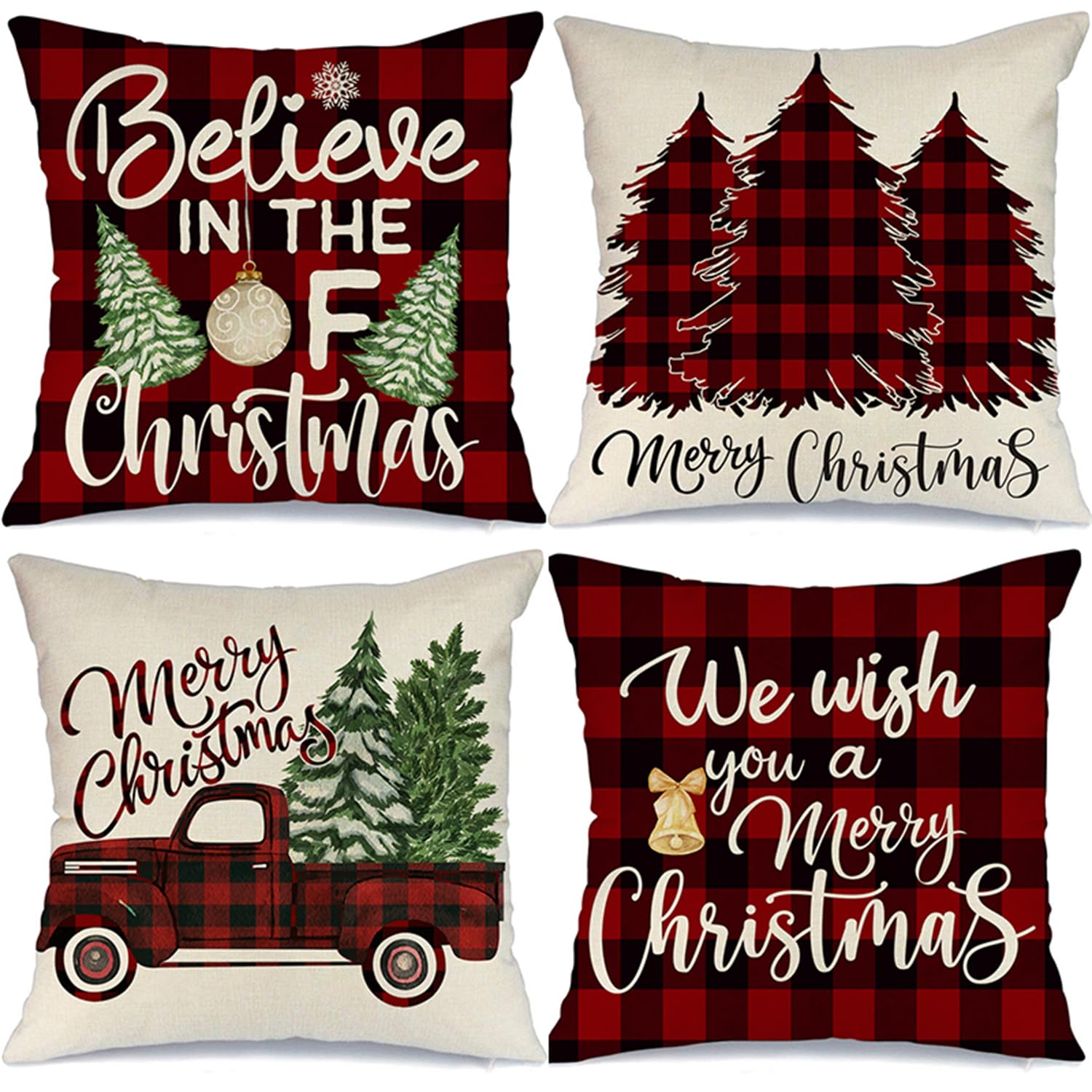 Amazon.com: Vothen Christmas Pillow Covers 18x18 Set of 4 for Christmas ...