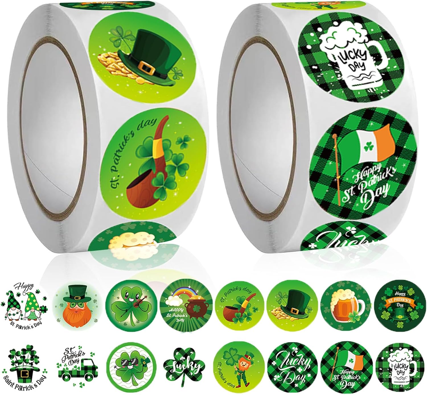 Amazon.com: 1000 Pieces St. Patrick Day Stickers Roll Cute Shamrock ...