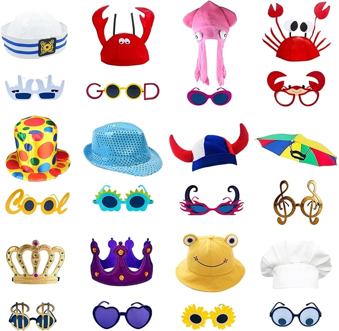 Amazon.com: 24 Funny Hats and Glasses For Photo Booth Props, 12 ...