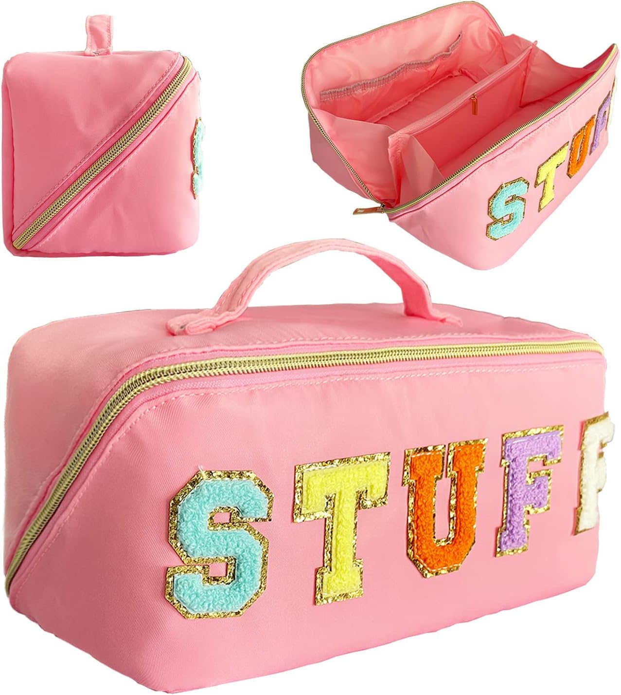 Amazon.com: STOMKIRE Nylon Makeup Bag Pink Chenille Letter Makeup Bag ...