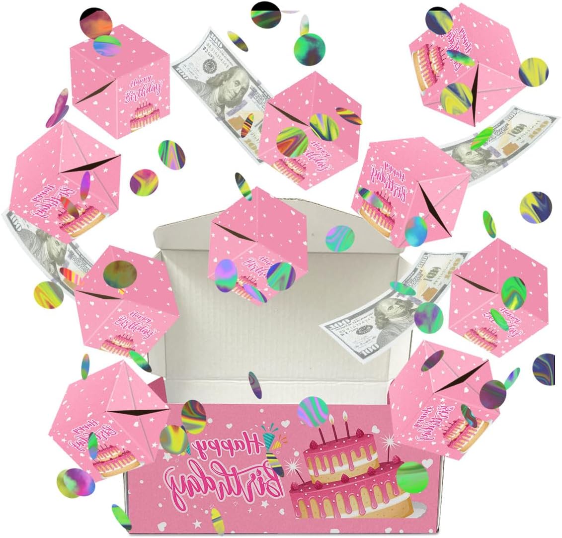 Amazon.com: Hatzelou Birthday Explosion Money Gift Box for Cash, Pink ...