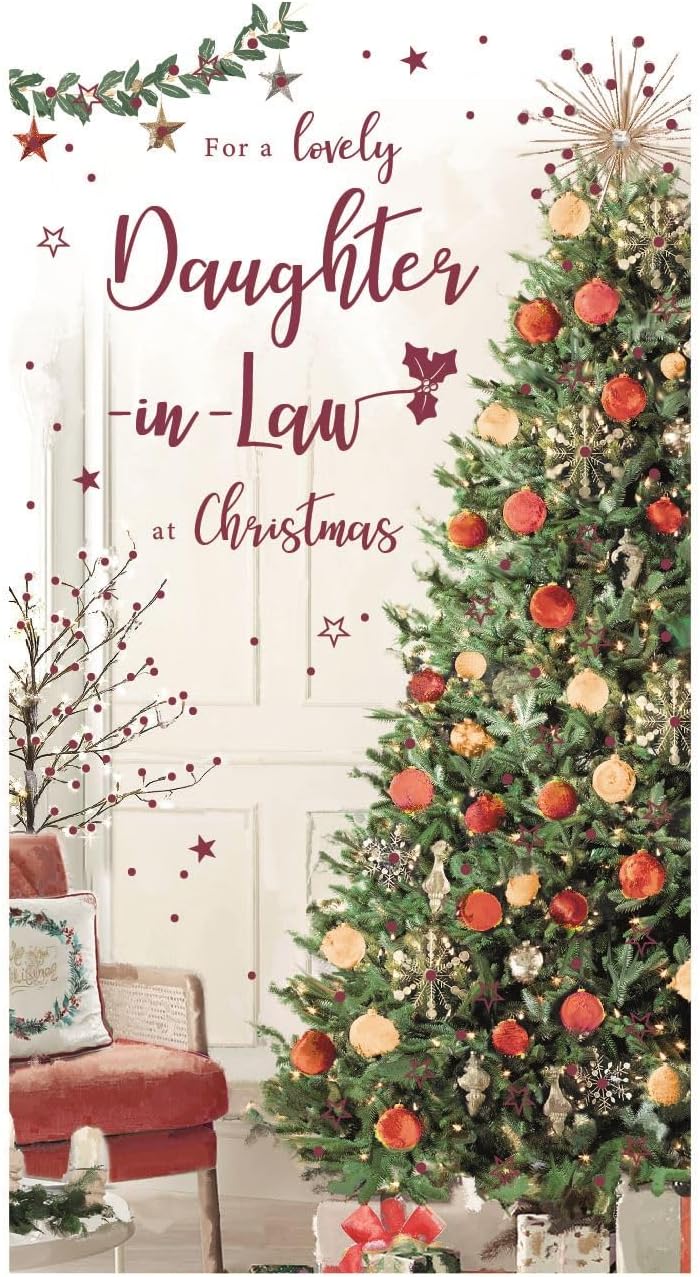 Lovely Daughter-in-Law Christmas Card - Red and Gold Christmas Tree ...