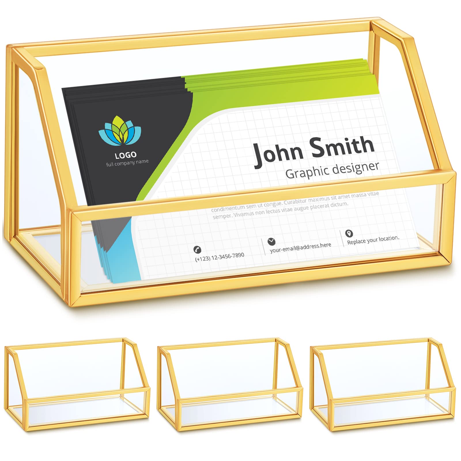 Amazon.com : 4 Pcs Business Card Holder Gold for Desk Metal Business ...